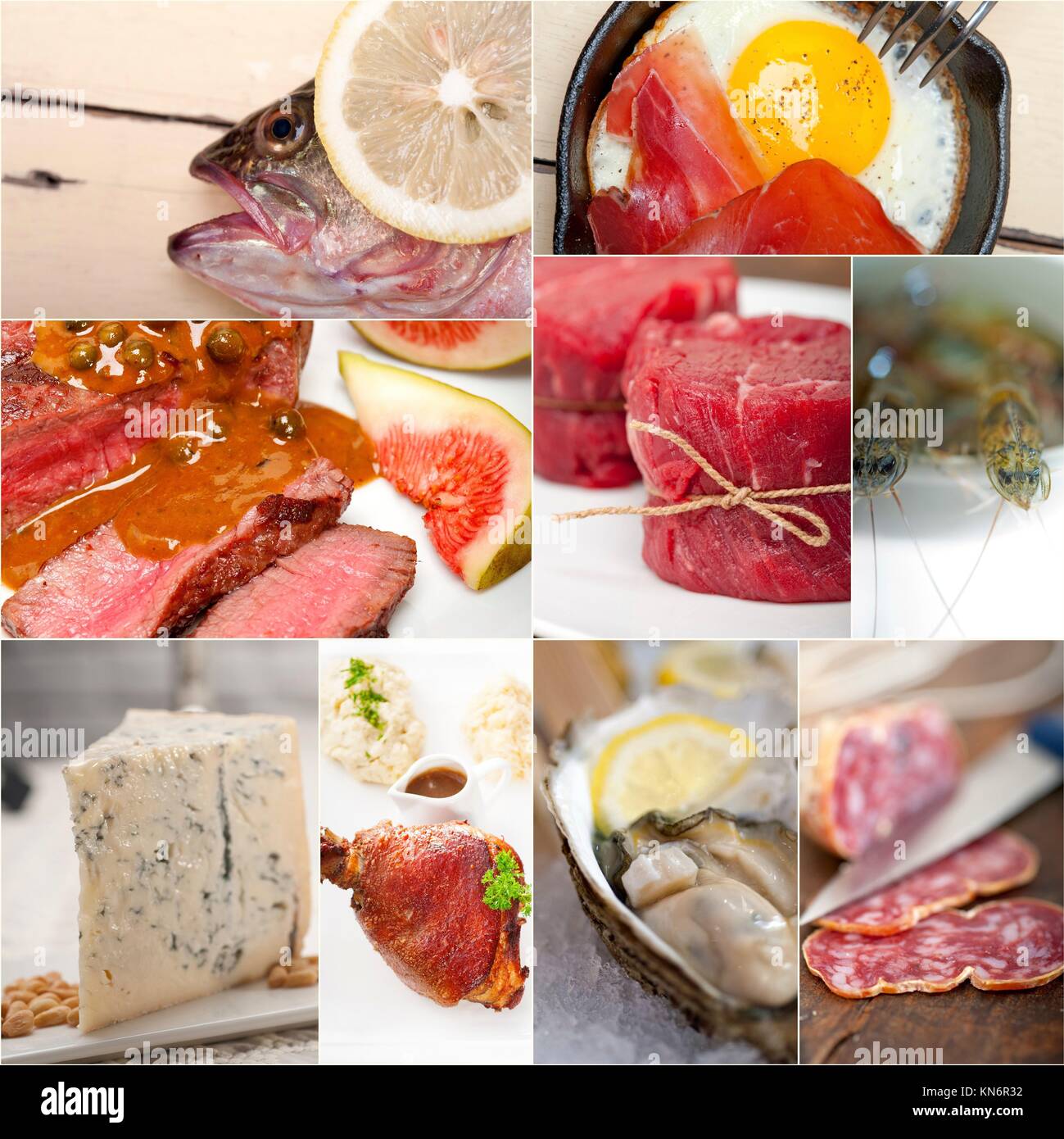 high protein food collection collage nested on white frame Stock Photo ...