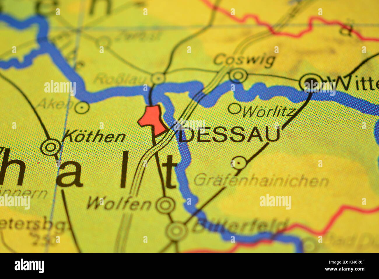 City name DESSAU on a map Stock Photo - Alamy