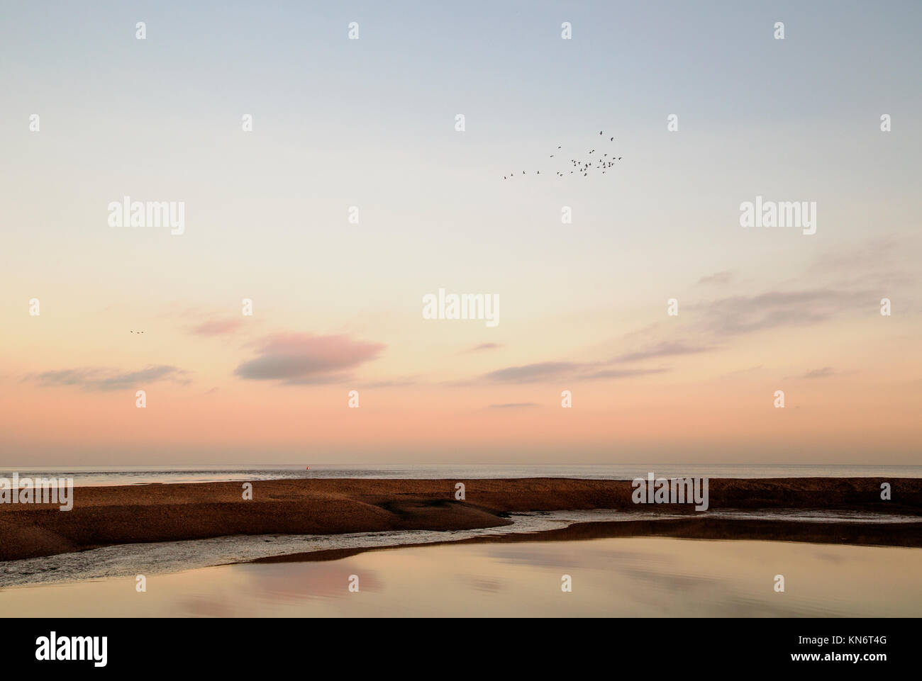 Beautiful and unique coastal landscape during sunset at Shingle Street ...