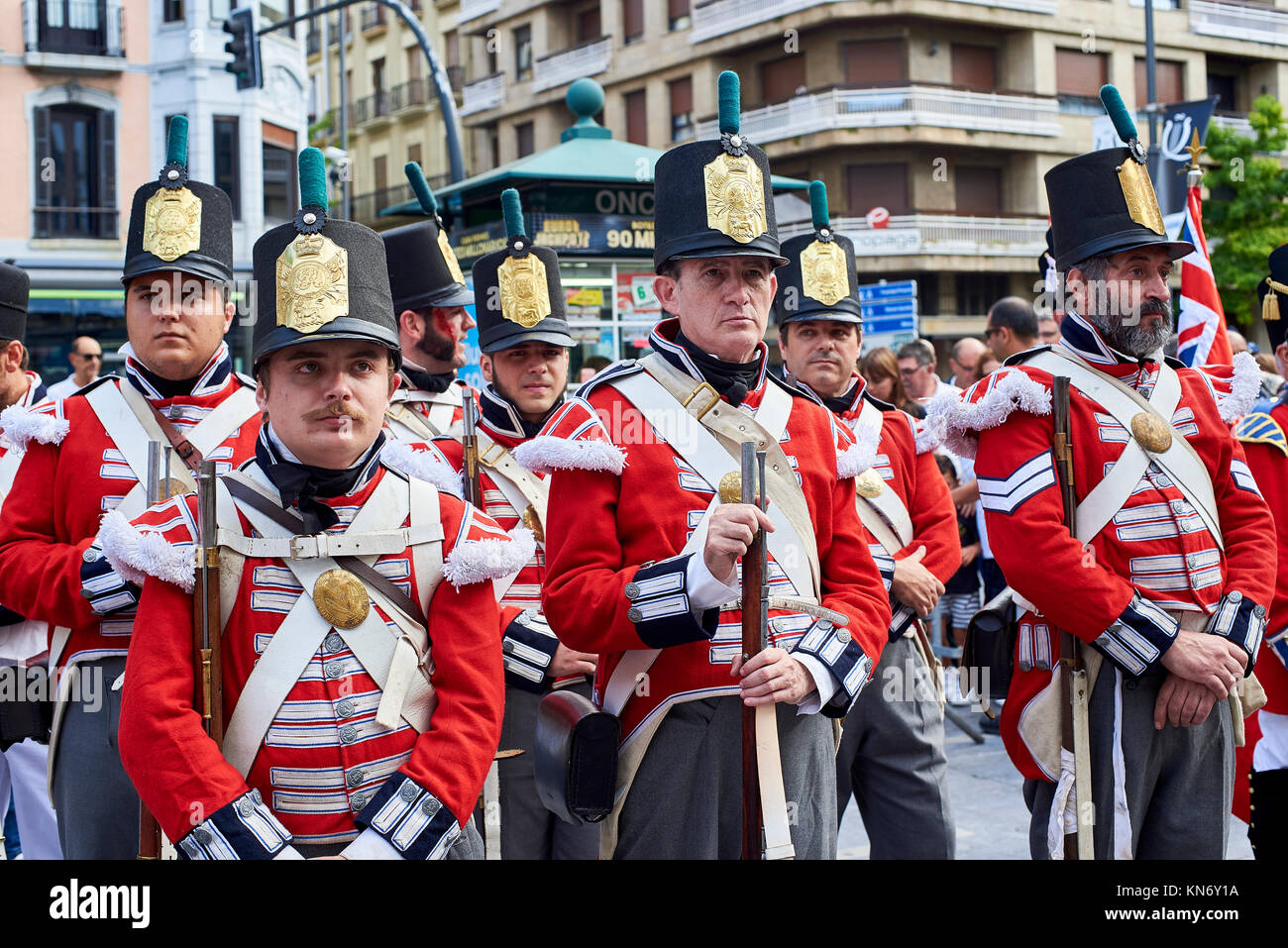 Soldiers stand in formation during Tamborrada, the drum parade to ...