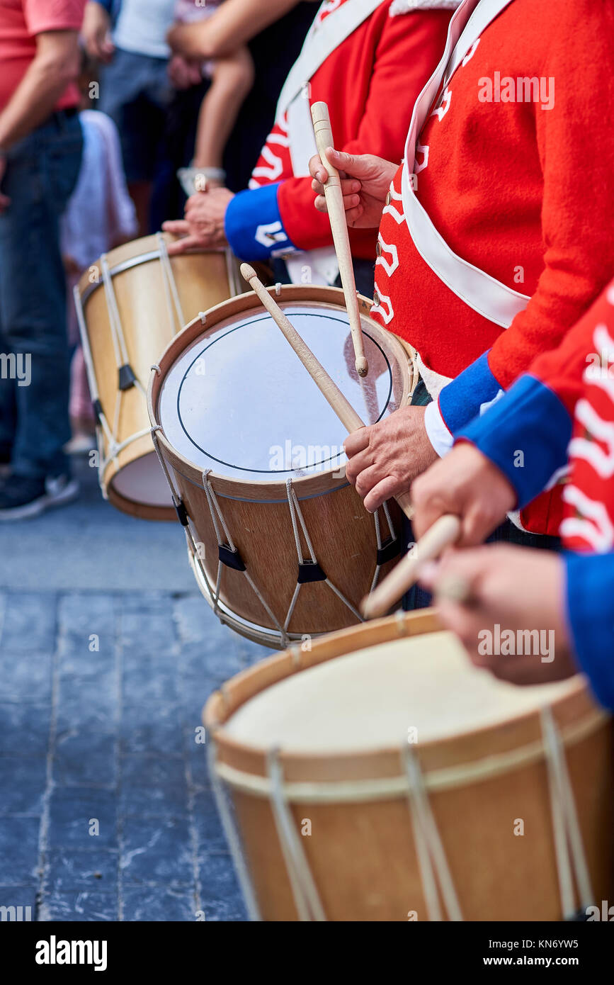 Soldiers drumming in Tamborrada, the drum parade to commemorate the day ...