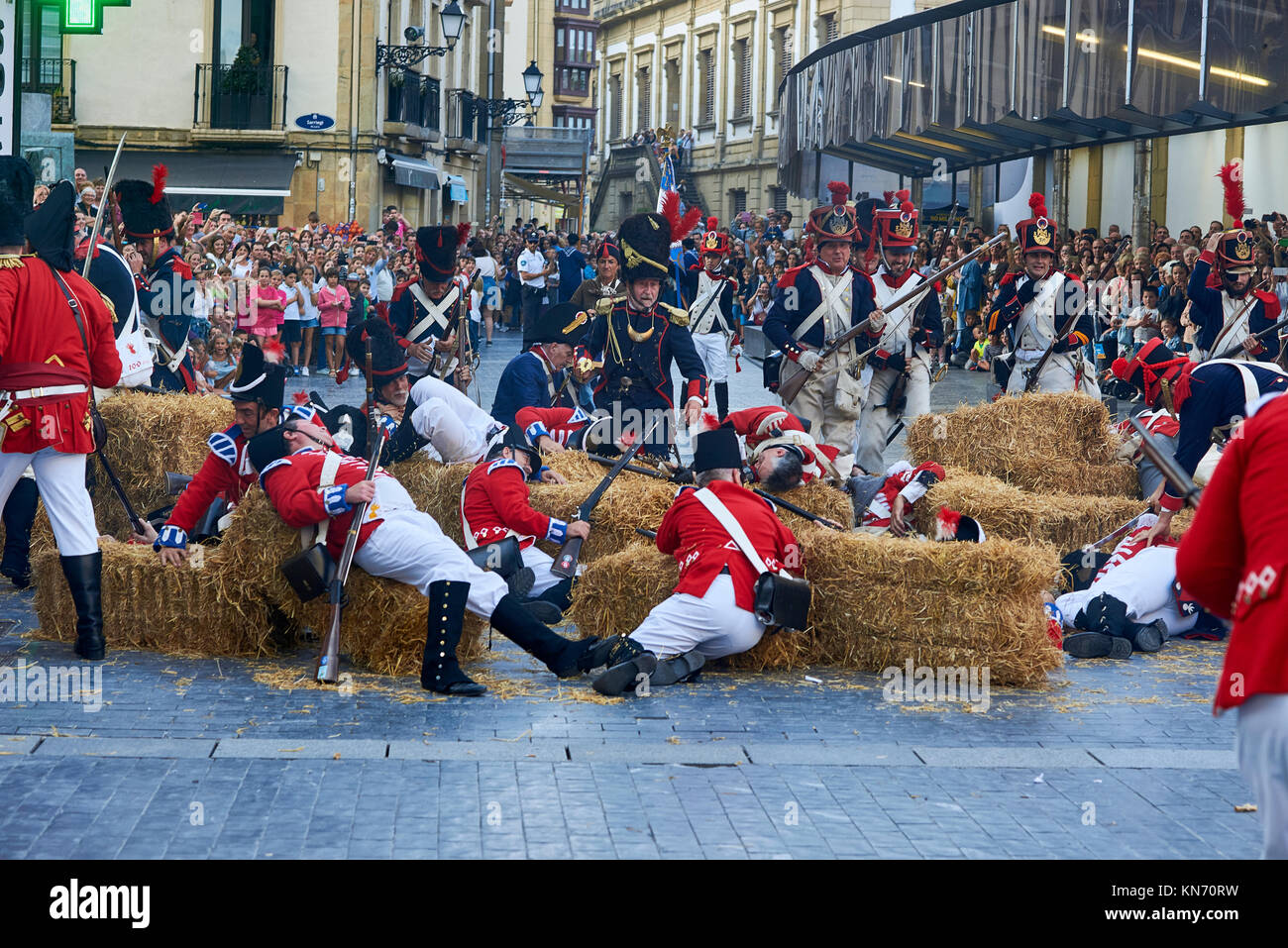 Soldiers fighting during Tamborrada, the drum parade to commemorate the ...