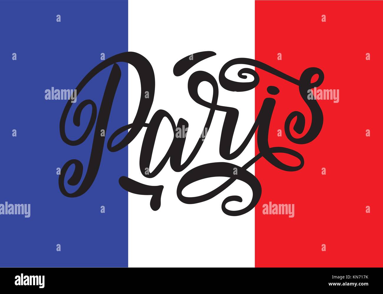 Handwritten inscription Paris on colors of the national flag of France ...