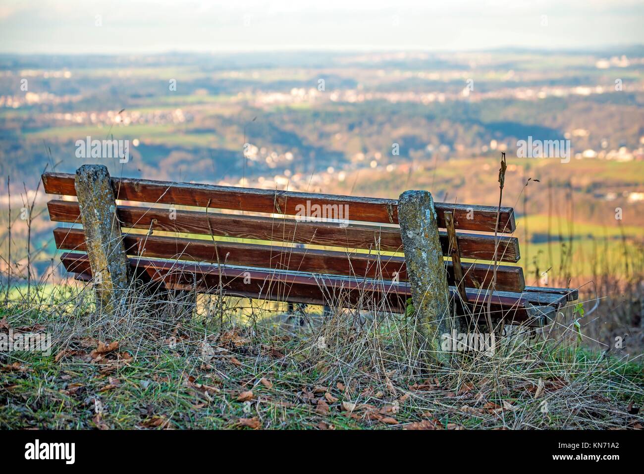 Park bench with panoramic view in Germany Stock Photo - Alamy