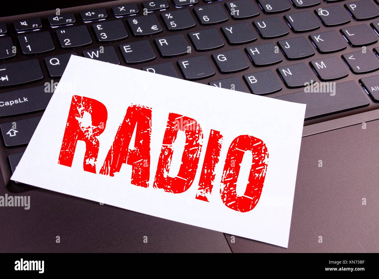 Writing Radio text made in the office close-up on laptop computer ...