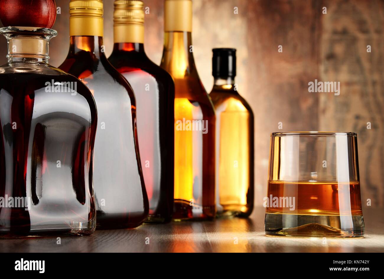 Bottles of assorted alcoholic beverages Stock Photo - Alamy