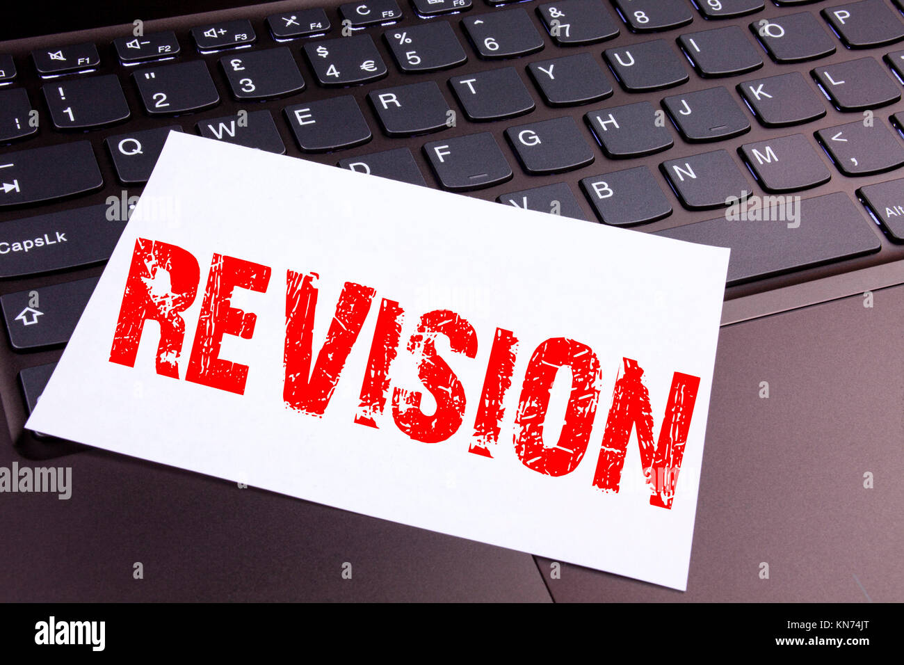 Writing Revision text made in the office close-up on laptop computer ...