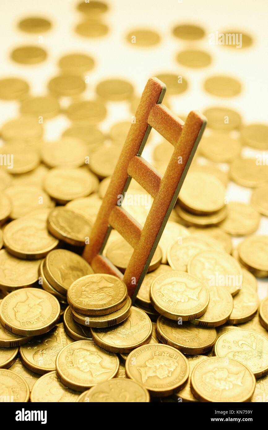Coins and ladder Stock Photo - Alamy