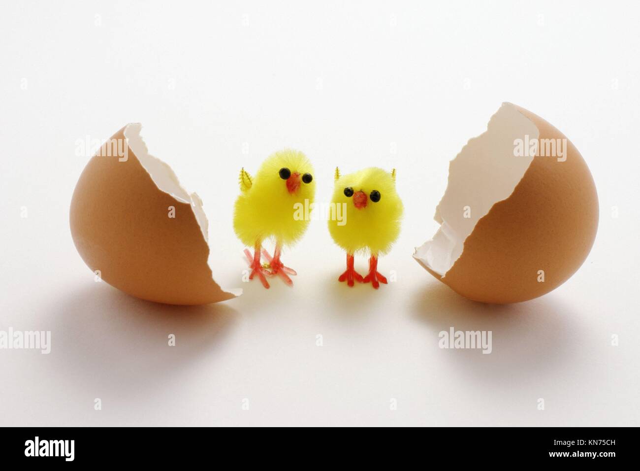 Toy chicks and egg shells Stock Photo - Alamy