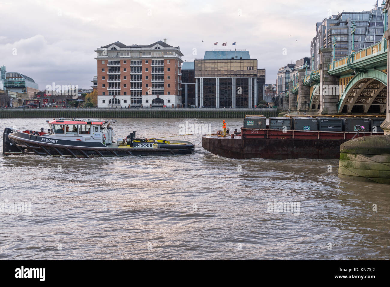 Cory Riverside tug boat Redoubt, on the River Thames at Southwark ...