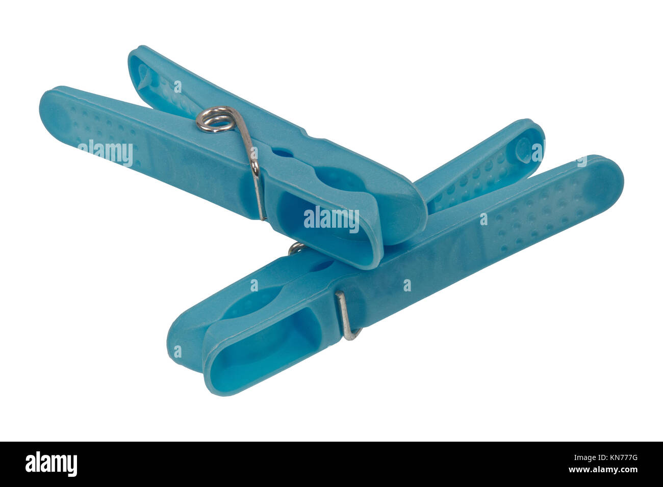 Blue plastic pegs isolated on a white background Stock Photo - Alamy