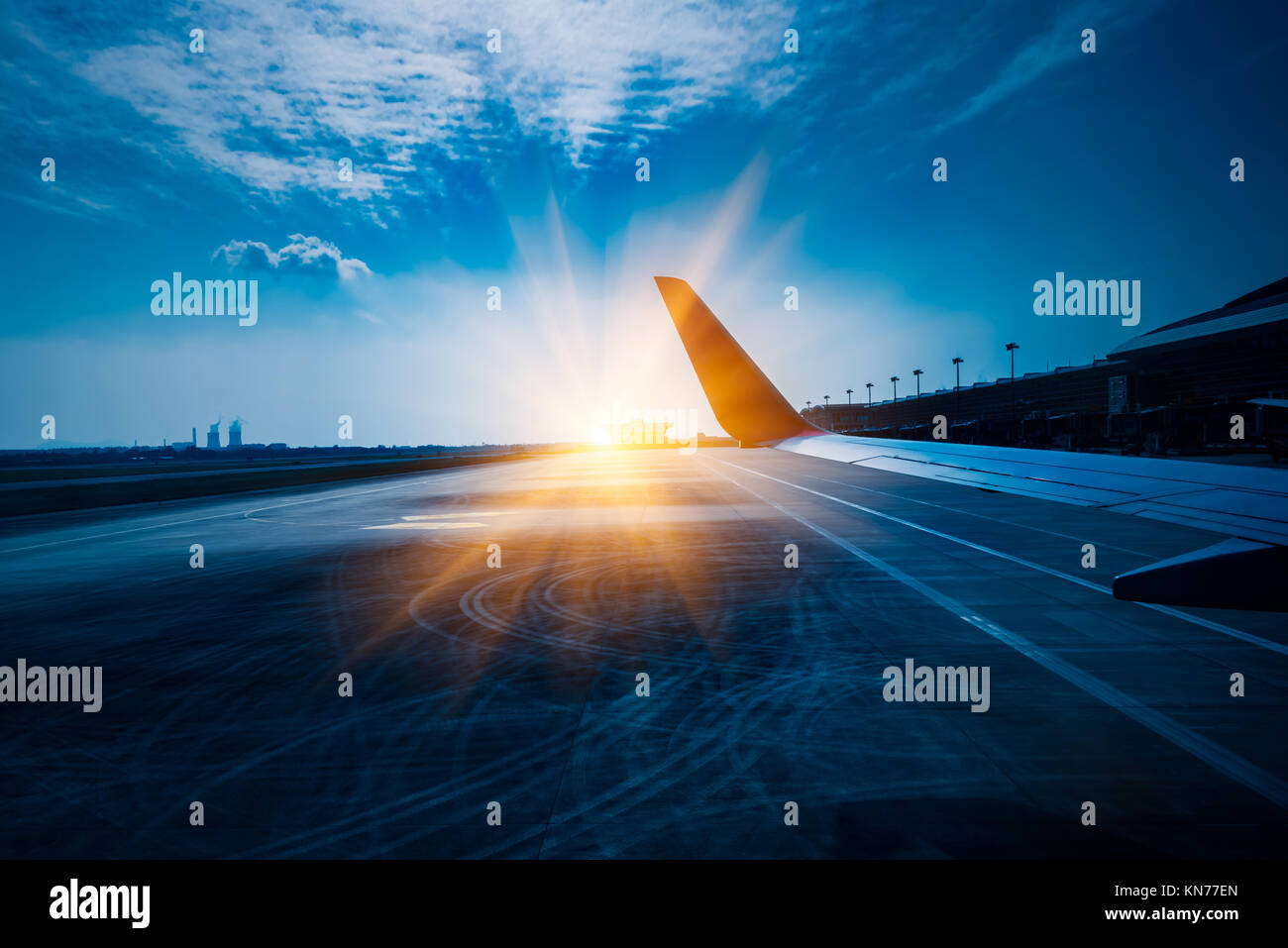 View of air plane wing during take off or landing,travel concept Stock ...