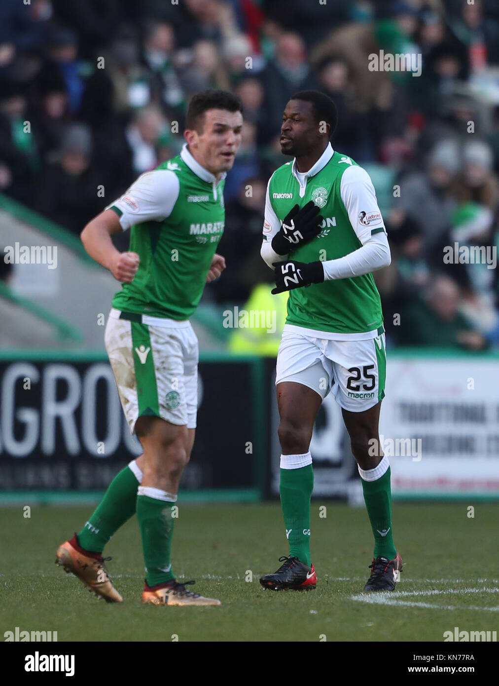 Hibernians Efe Ambrose (right) celebrates scoring his side's first goal ...