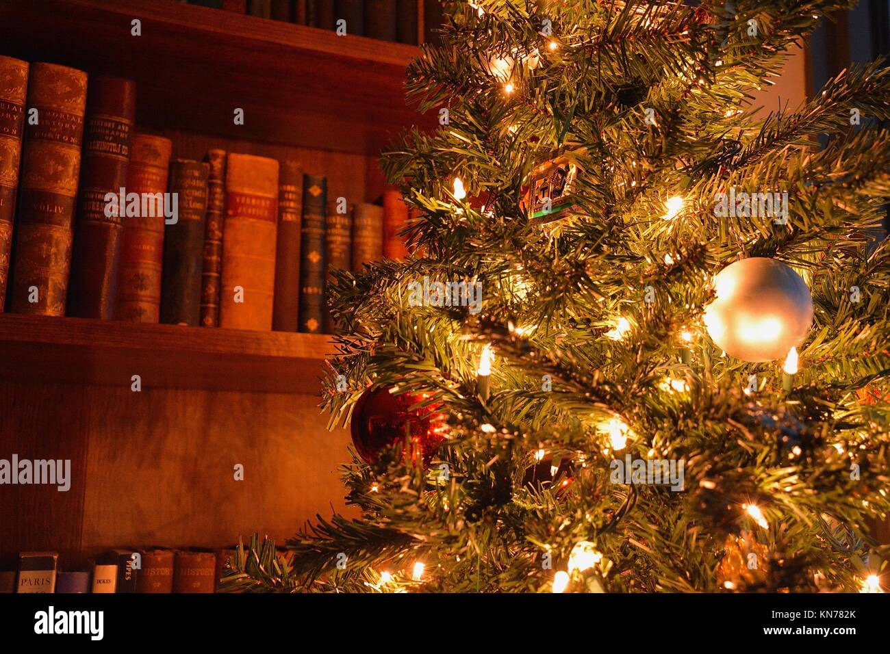 Macro shots of a Christmas Tree with lights and decorations Stock Photo ...