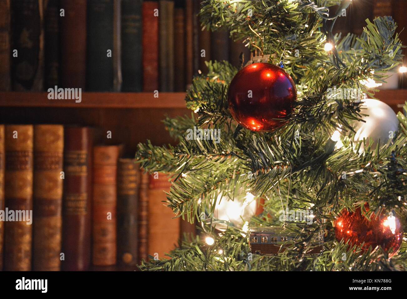 Macro shots of a Christmas Tree with lights and decorations Stock Photo ...