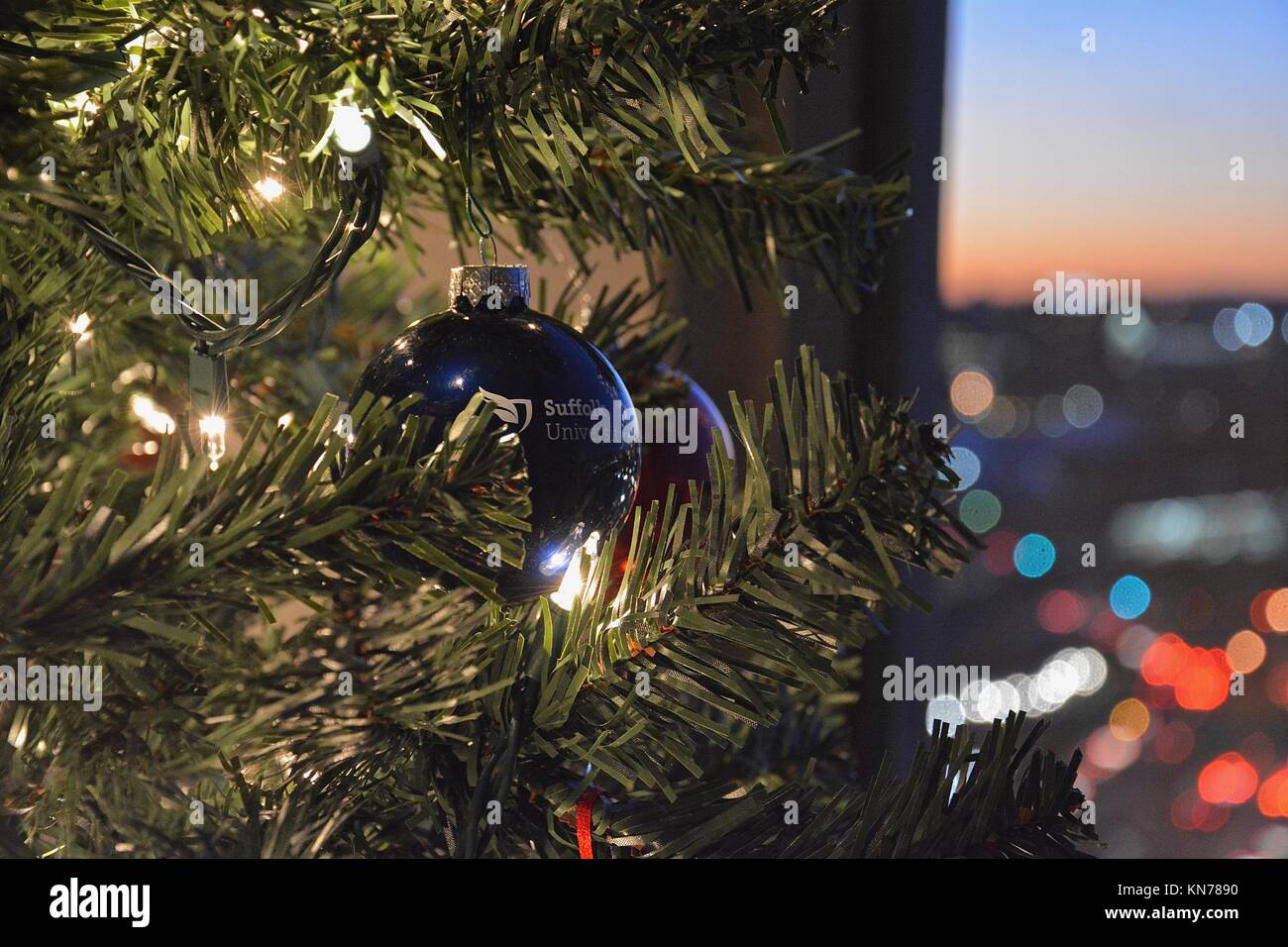 Macro shots of a Christmas Tree with lights and decorations Stock Photo ...