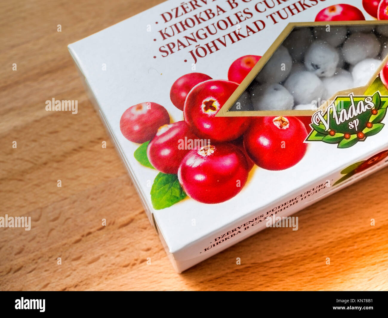 Detail of a box of typical Russian sweets, Sugar Coated Cranberries ...