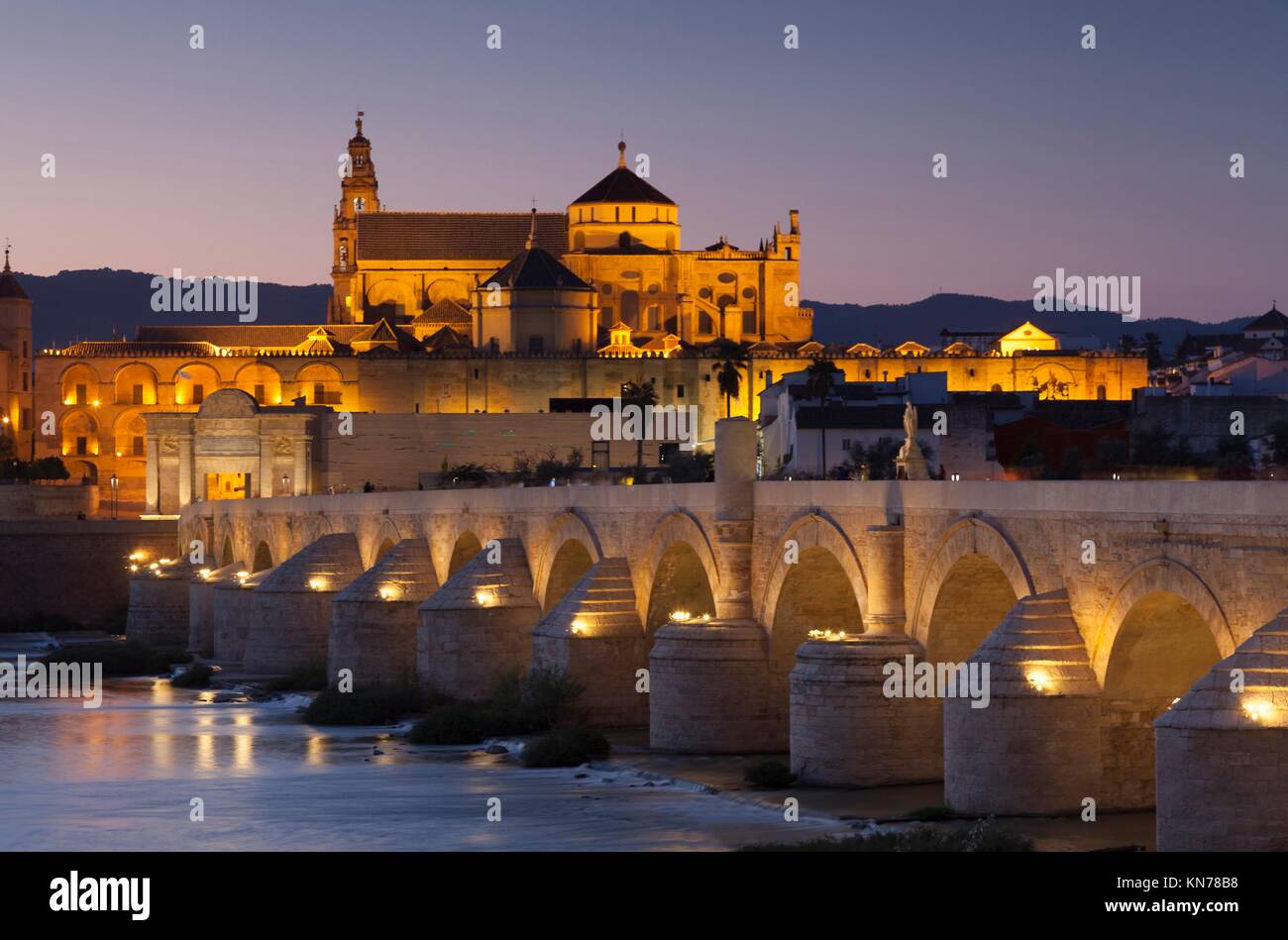 Roman bridge and mosque cathedral at dusk hi-res stock photography and ...