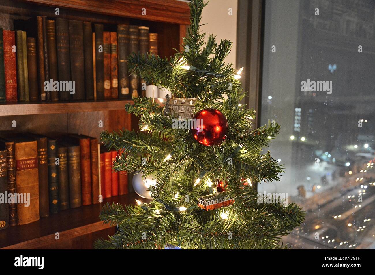 Macro shots of a Christmas Tree with lights and decorations Stock Photo ...