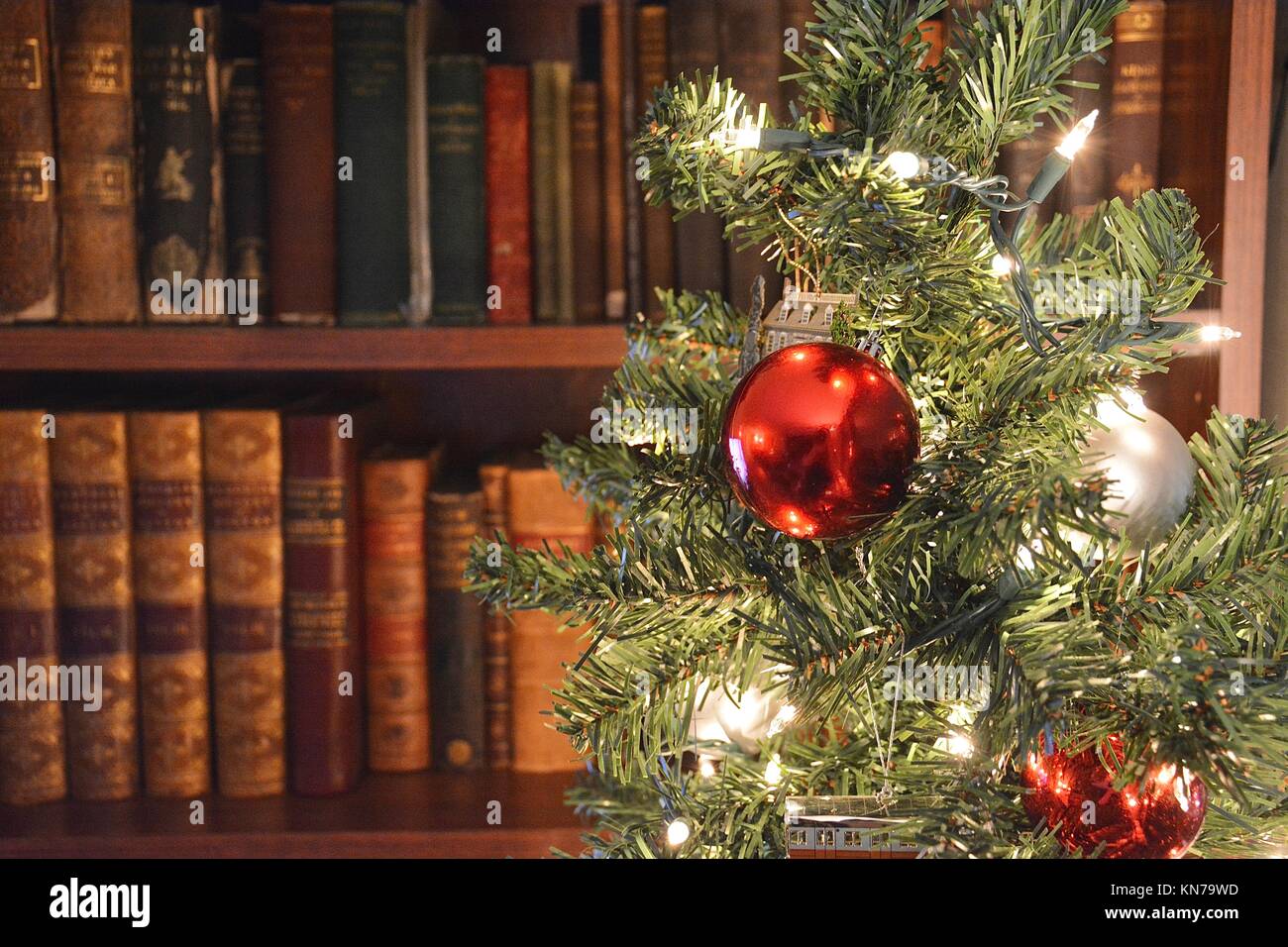 Macro shots of a Christmas Tree with lights and decorations Stock Photo ...