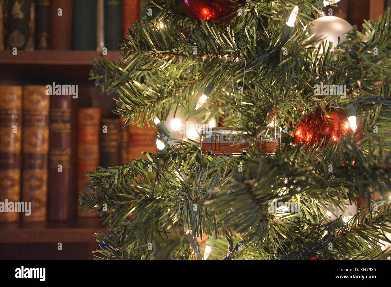 Macro shots of a Christmas Tree with lights and decorations Stock Photo ...