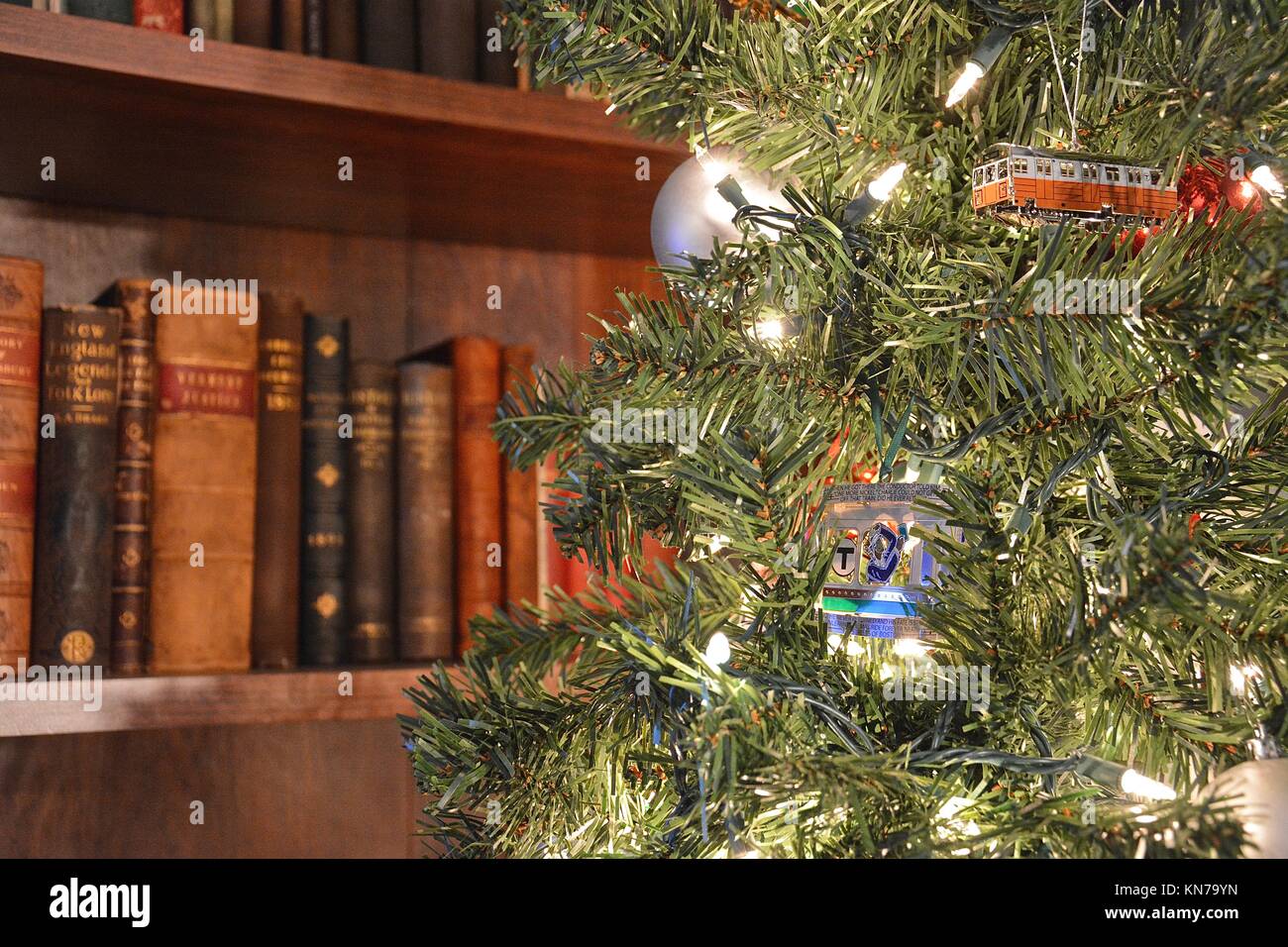 Macro shots of a Christmas Tree with lights and decorations Stock Photo ...