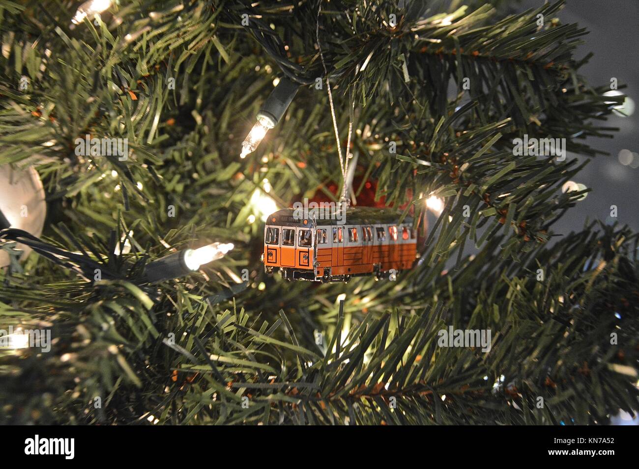Macro shots of a Christmas Tree with lights and decorations Stock Photo ...