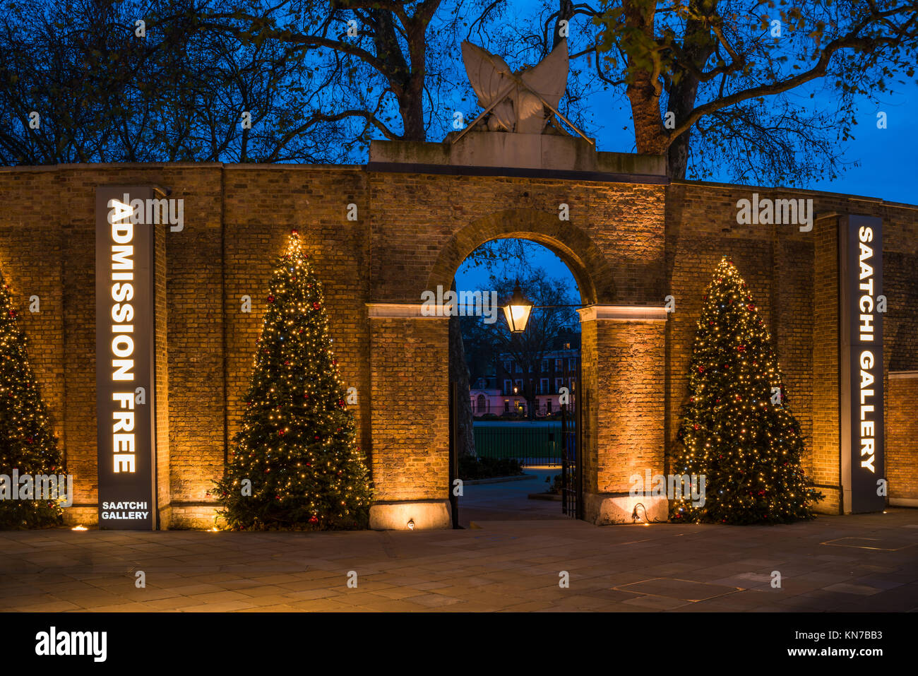 LONDON - DECEMBER 09, 2017: Christmas decorations at Saatchi Gallery, a ...