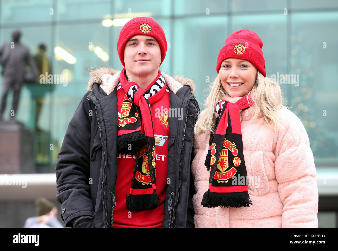 Manchester United fans pose for a picture prior to the Premier League ...