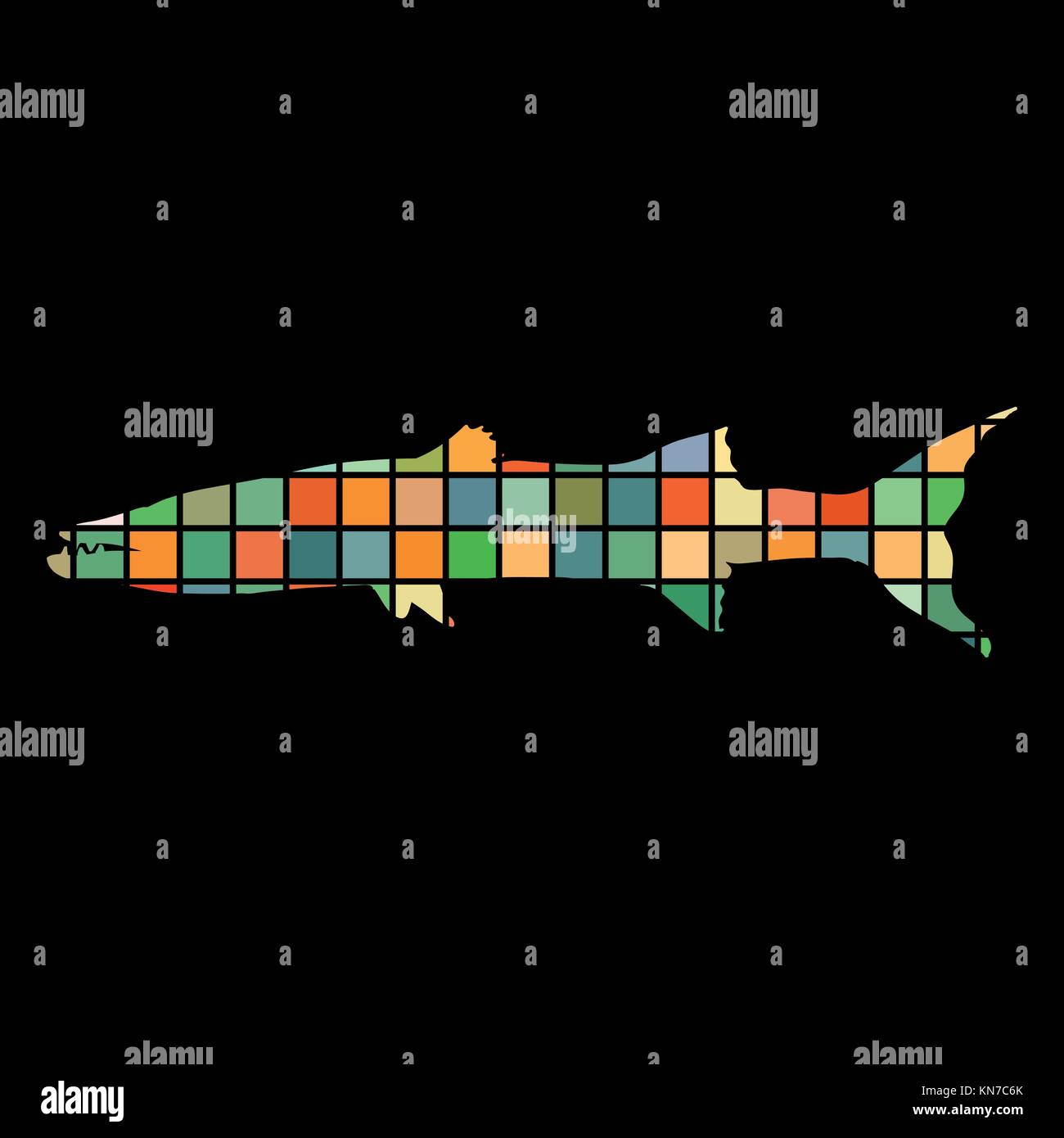 Barracuda fish mosaic color silhouette aquatic animal background Stock ...