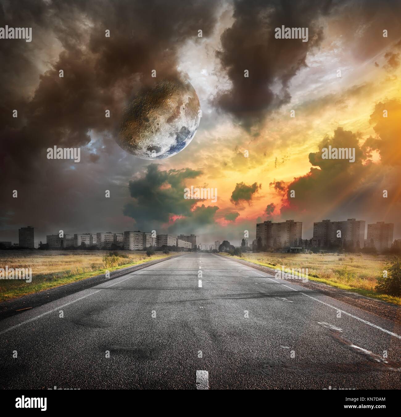 Road and the moon. Elements of this image furnished by NASA Stock Photo ...