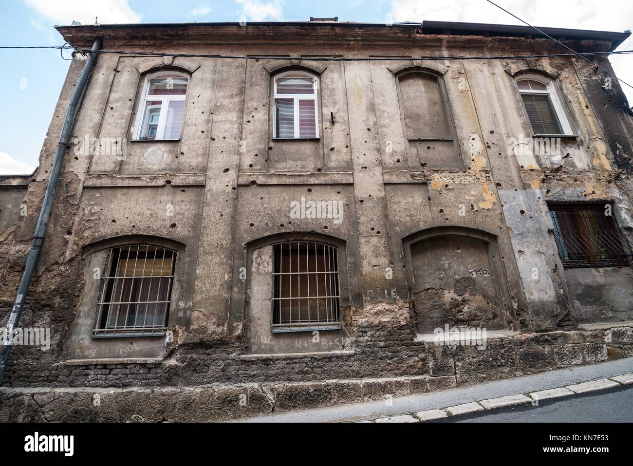 bullet holes on building wall in Sarajevo, Bosnia and Herzegovina Stock ...