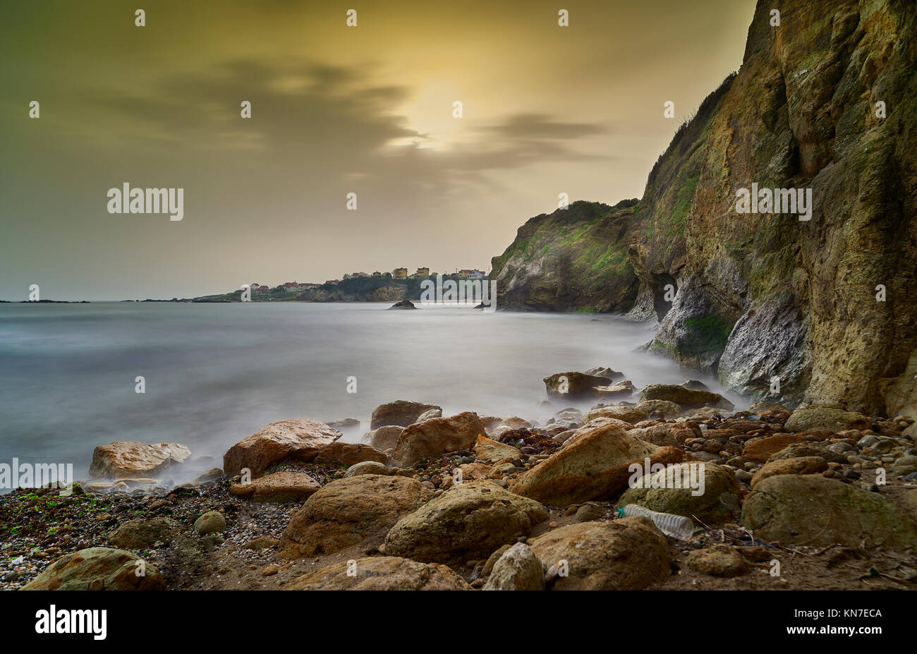 Yellow colored cliffs, Black Sea coastal formations, yellow sea stones ...