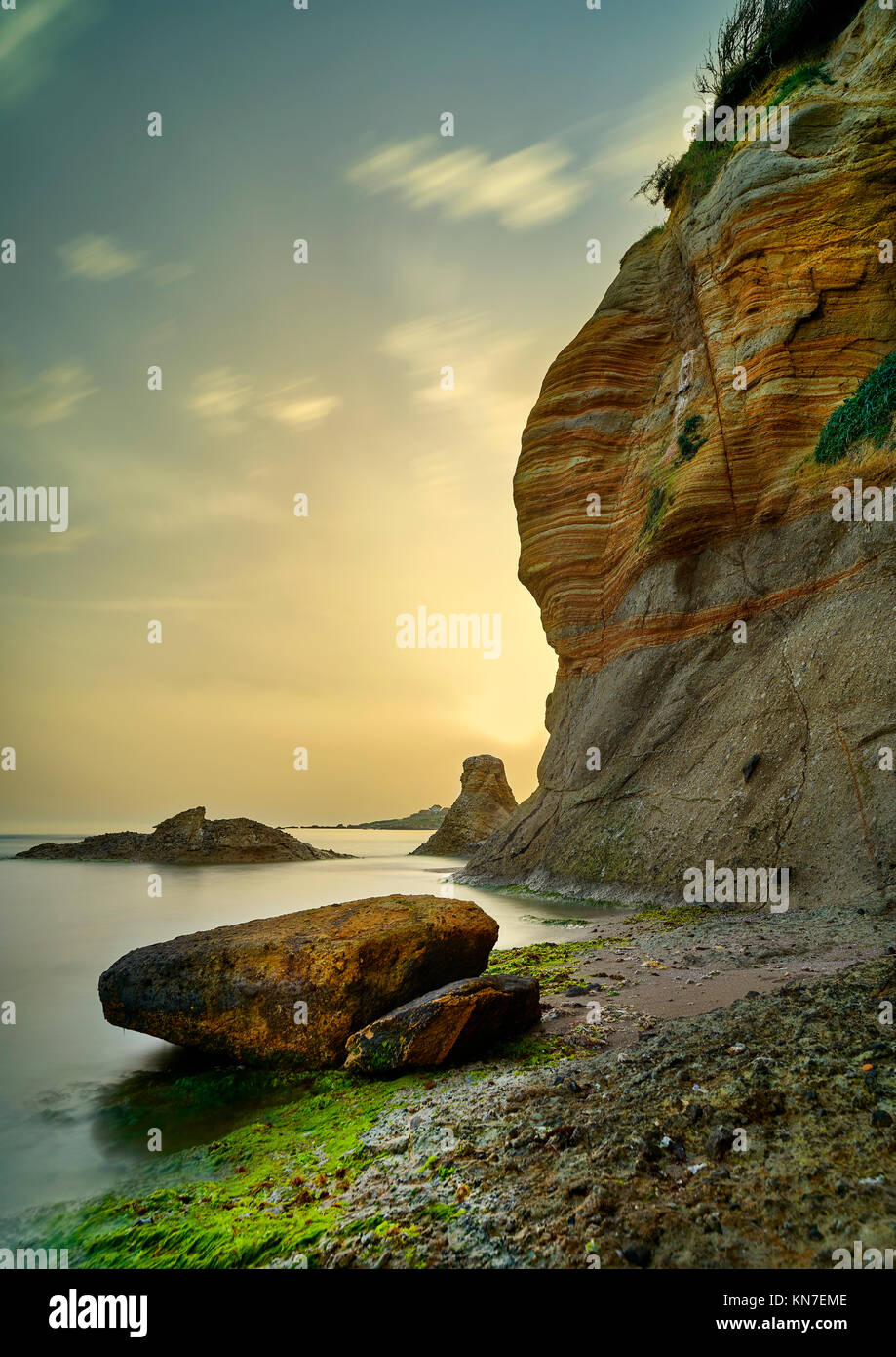 Yellow colored cliffs, Black Sea coastal formations, yellow sea stones ...