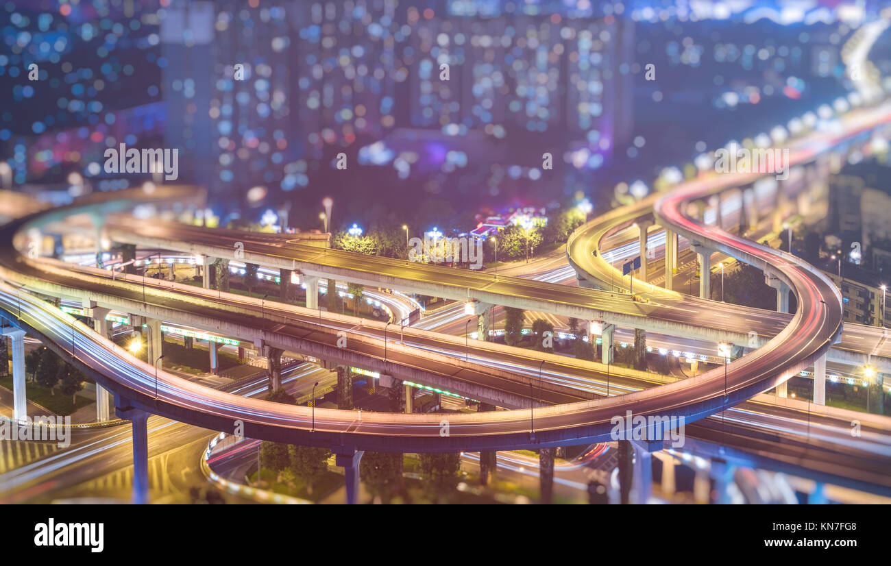 Aerial View of Shanghai overpass at Night in China Stock Photo - Alamy