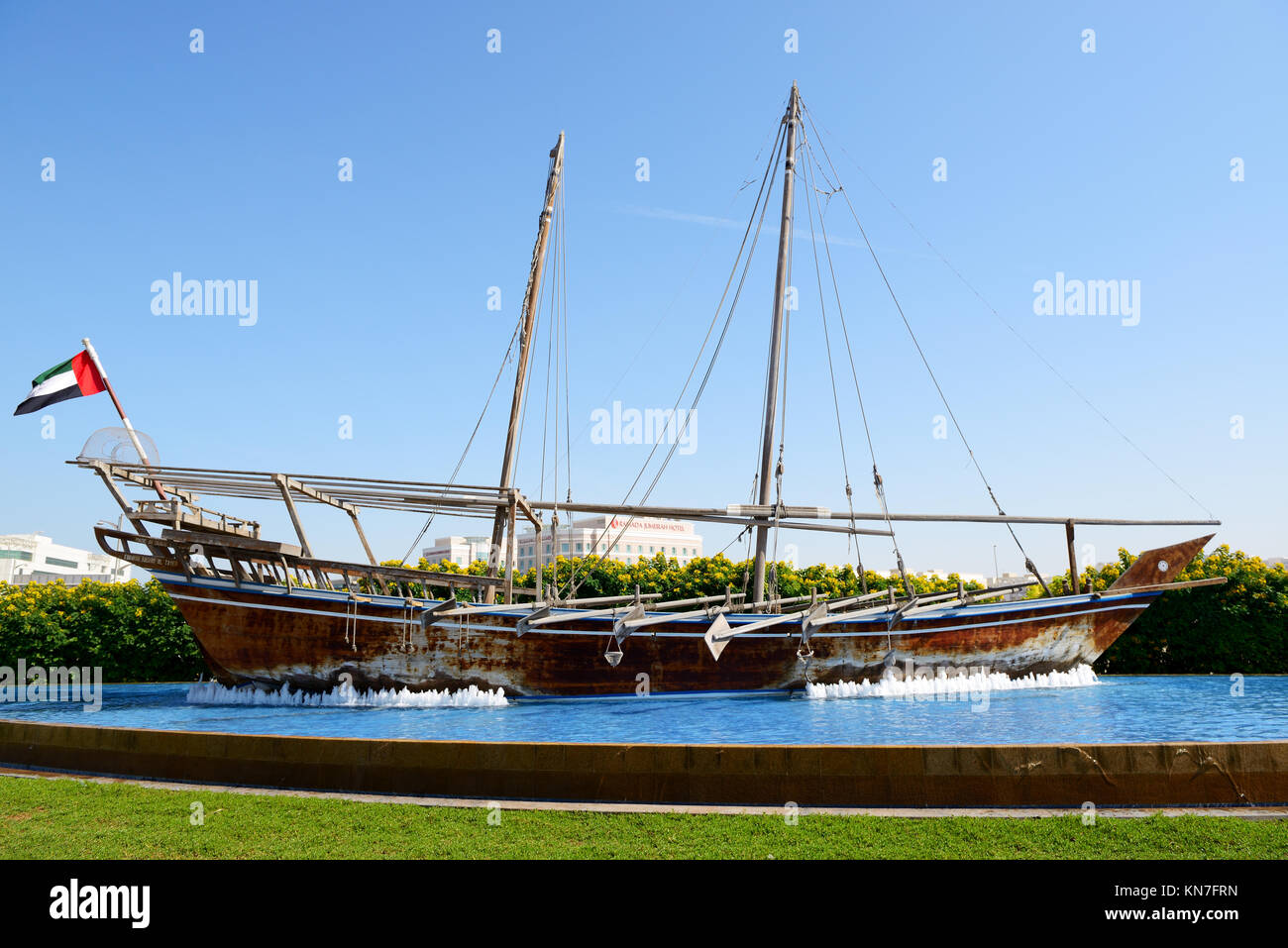 DUBAI, UAE - NOVEMBER 19: The traditional yacht is a decoration of the ...