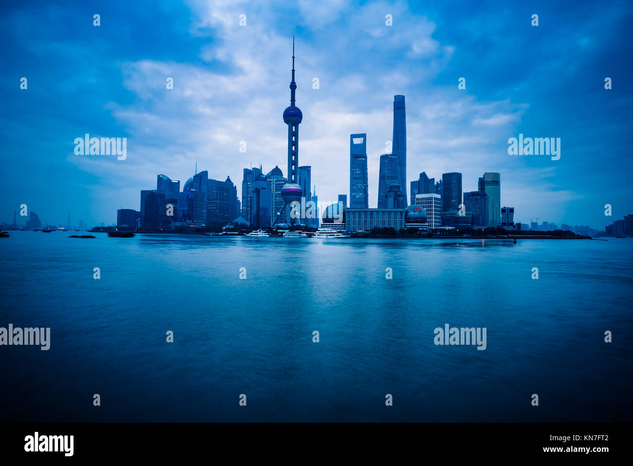 Shanghai skyline panorama in blue tone Stock Photo - Alamy