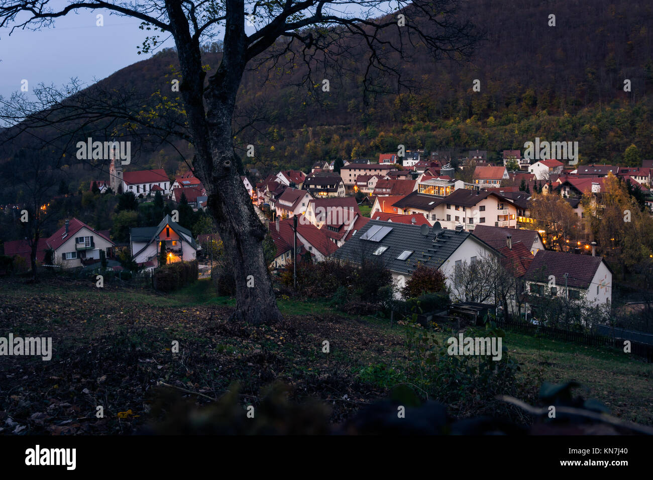 Small German European Village Twilight Blue Hour Afternoon Dusk ...