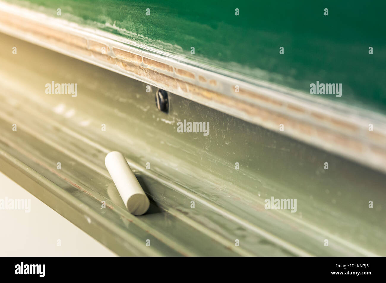Chalk Lying Alone in Tray Below Green Board Education Writing Tool ...