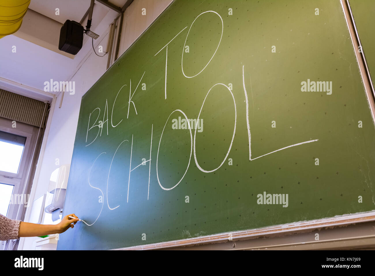 Female Hand Teacher Writing on Green Chalkboard Professor University ...