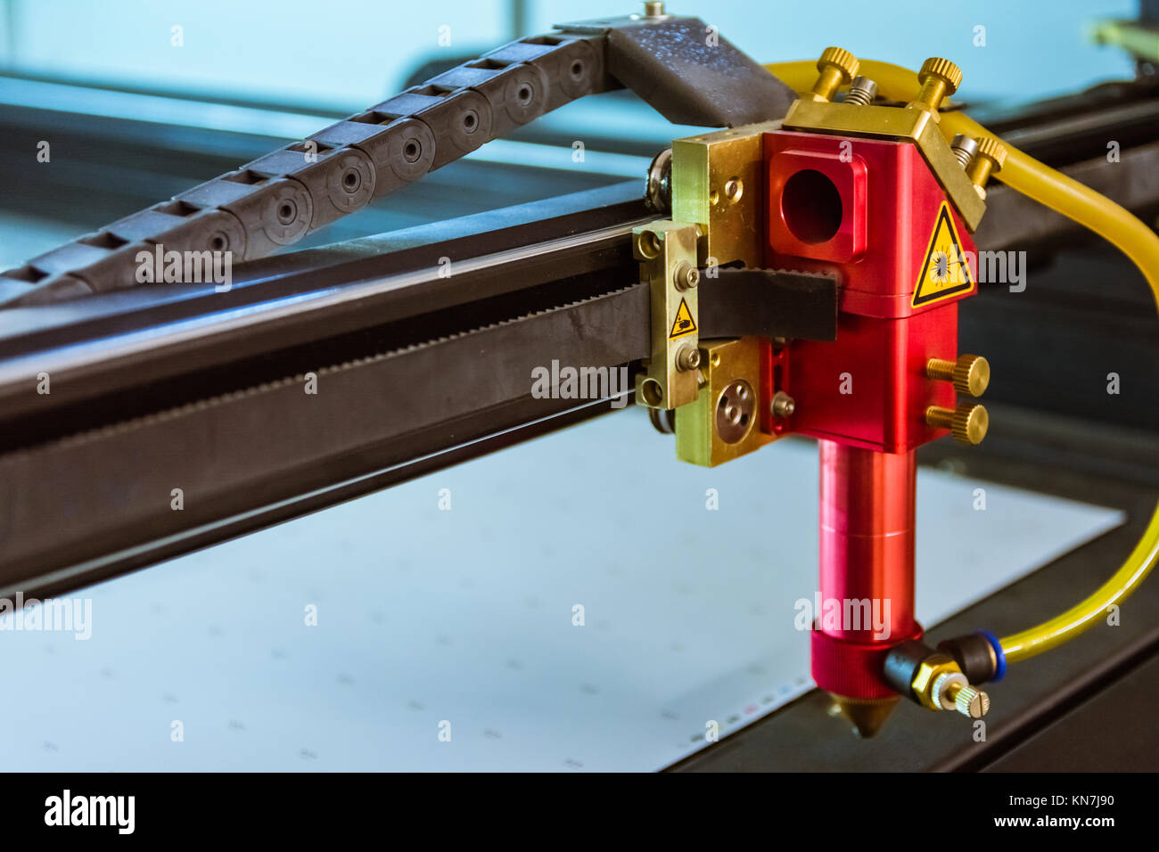 Laser Cutting Machine Thin Materials Cut Head Beam Idle Open Inside Red ...