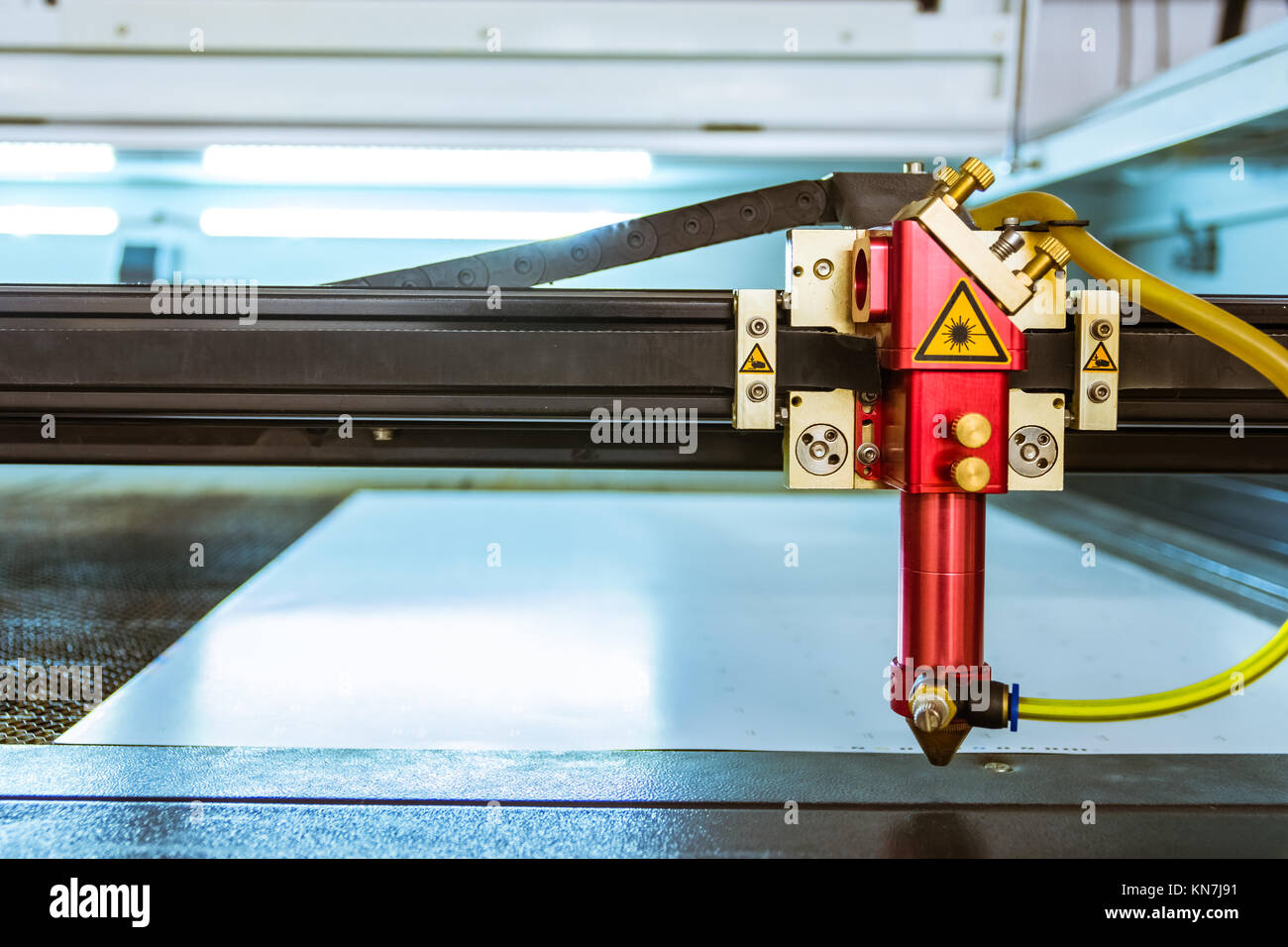 Laser Cutting Machine Thin Materials Cut Head Beam Idle Open Inside Red ...