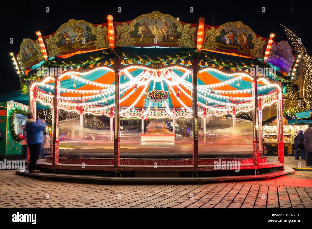 Merry Go Round Long Exposure German Christmas Market Holiday ...