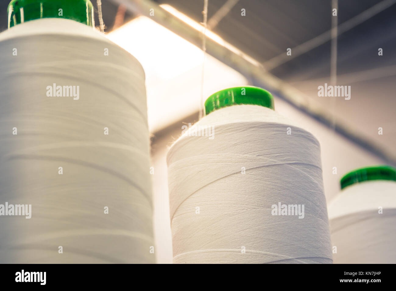 Industrial Fiber Spools Cotton Thread Factory Flare Closeup Stock Photo ...