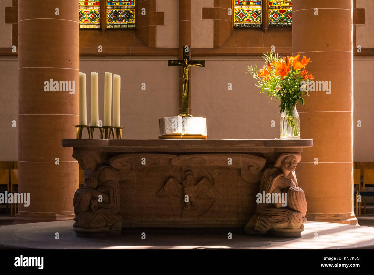 Church Altar Cross Bible Plants Close Decoration Religious Catholic ...