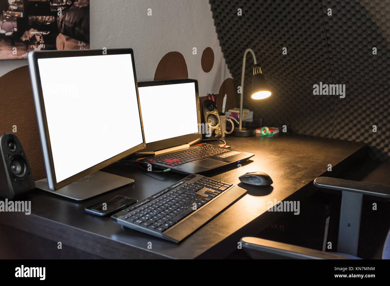 Computer Desk Black Workspace Corner Home Office Blank Isolated White ...