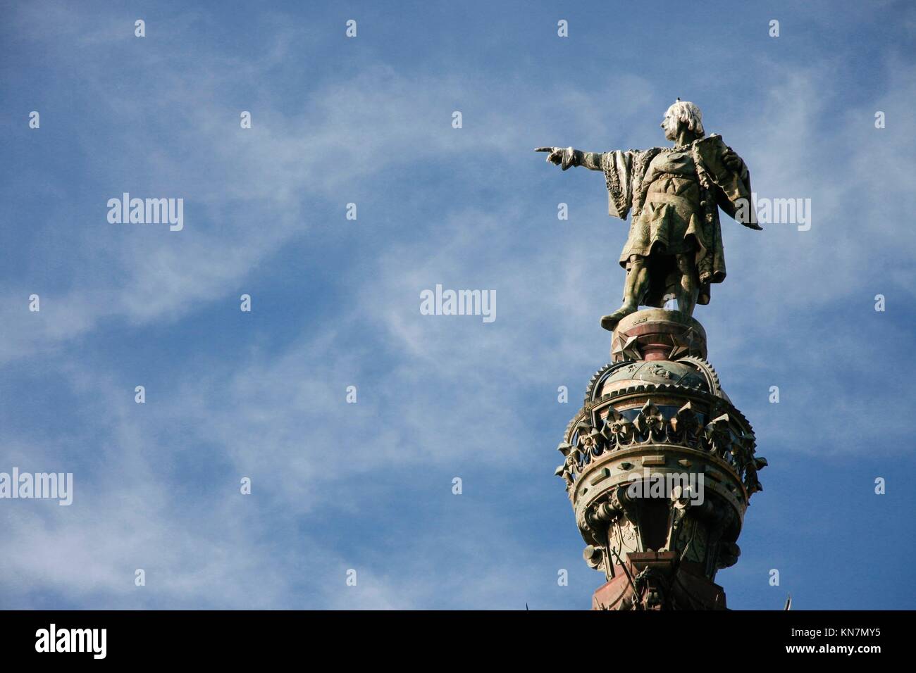 Monument of Christopher Columbus pointing towards America in Barcelona ...