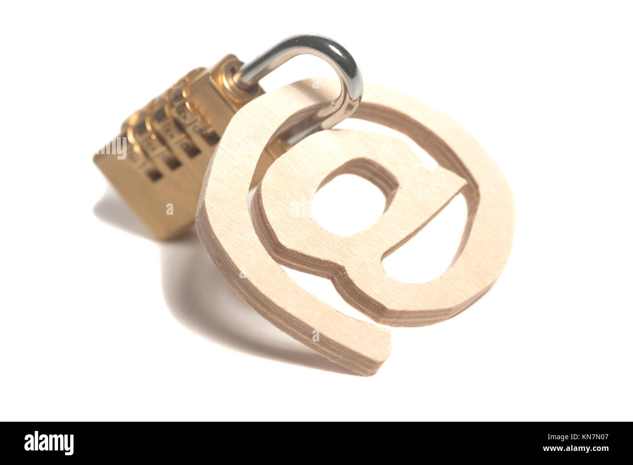 Email Symbol of wood with Padlock isolated on white background Stock ...