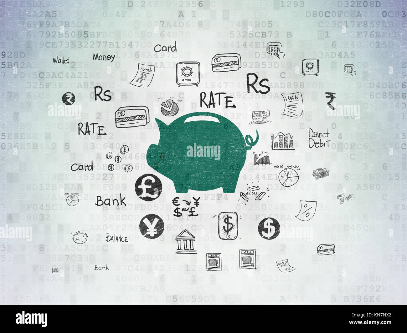 Banking concept: Money Box on Digital Data Paper background Stock Photo ...