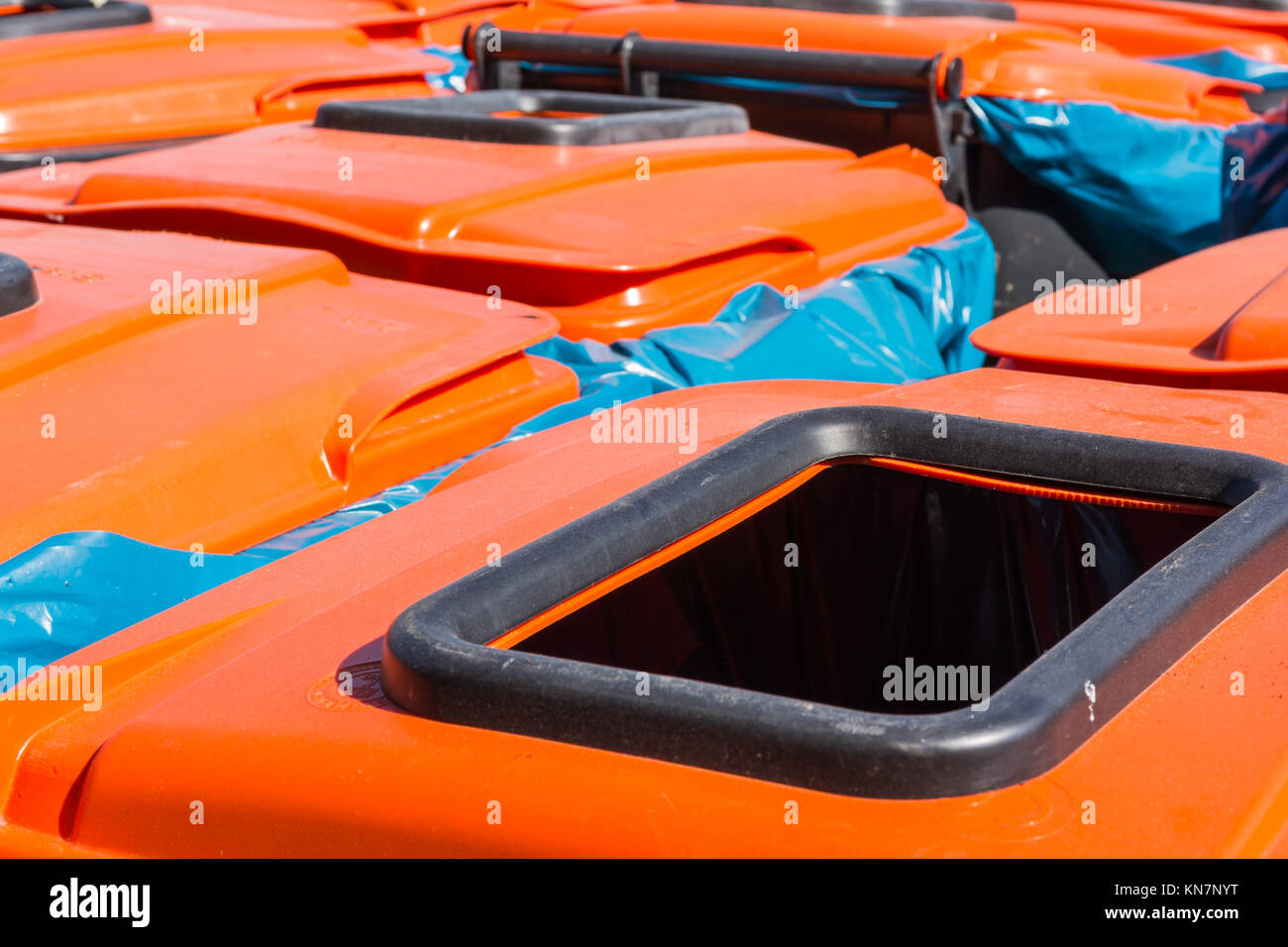 Orange Lid Trash Bins City Community Large Industrial Commercial Open ...